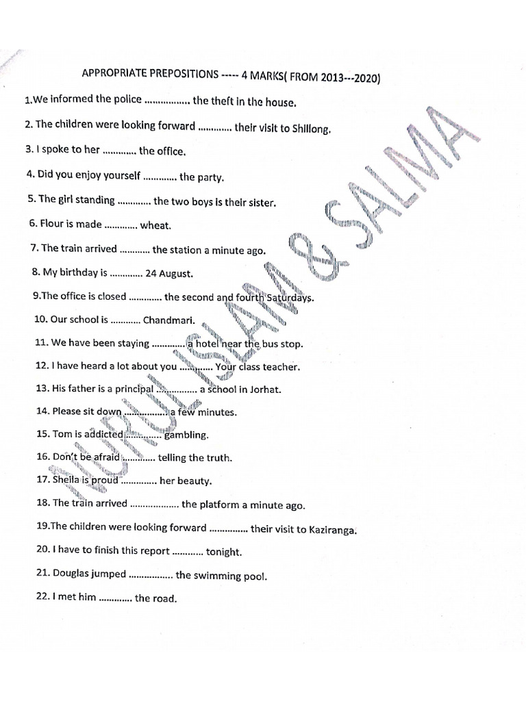 Preposition Exercises | PDF