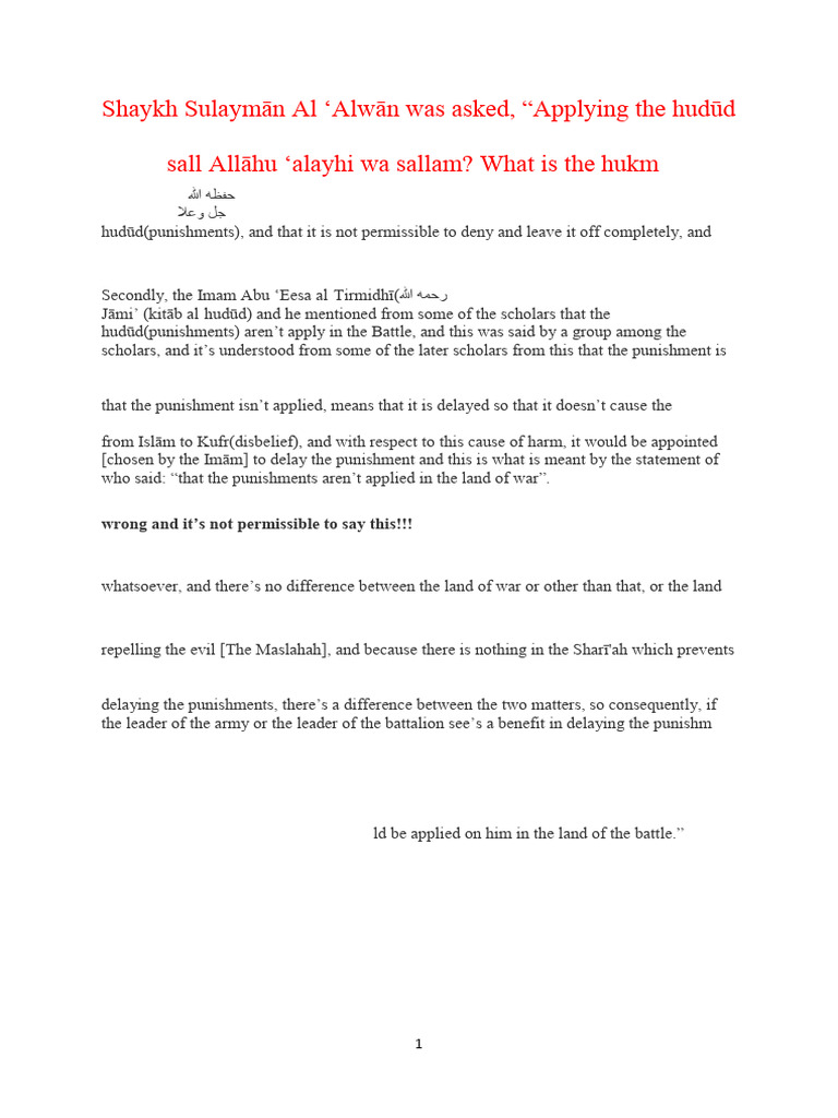 Ruling On Establishing Hudud in The Times of War | PDF | Punishments ...