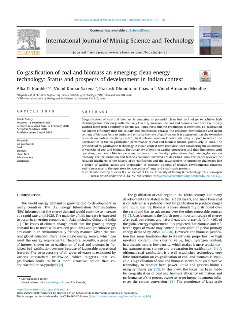 Co-Gasification of Coal and Biomass An Emerging Clean Energy | PDF ...