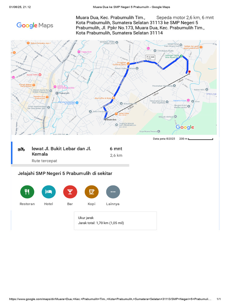 Muara Dua Ke SMP Negeri 5 Prabumulih - Google Maps | PDF