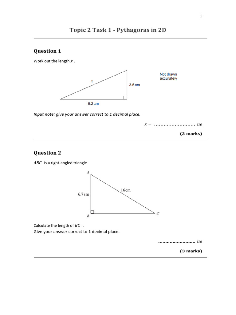 Task 1 - Pythagoras in 2D | PDF