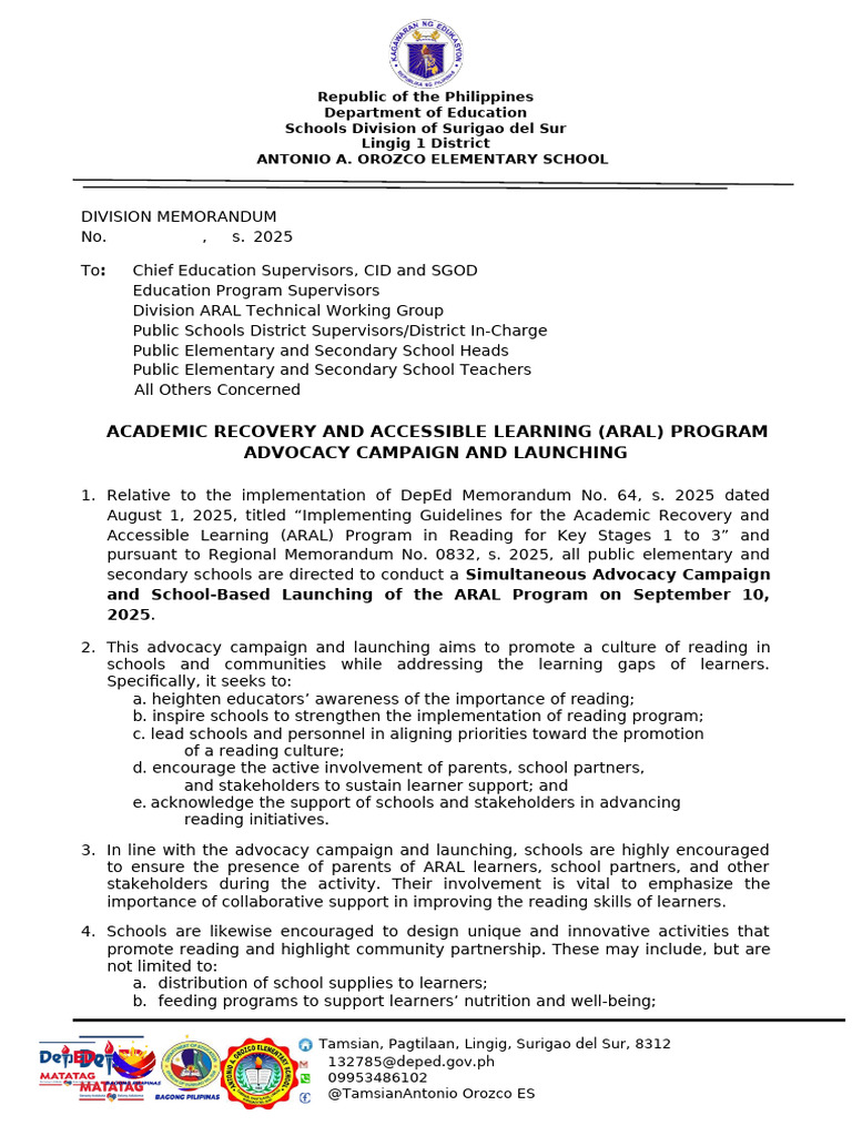 ARAL Program Advocacy Campaign Launch | PDF | Schools | Learning