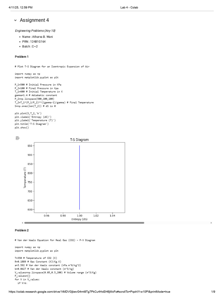 Lab 4 - Colab | PDF | Physical Chemistry | Thermodynamics