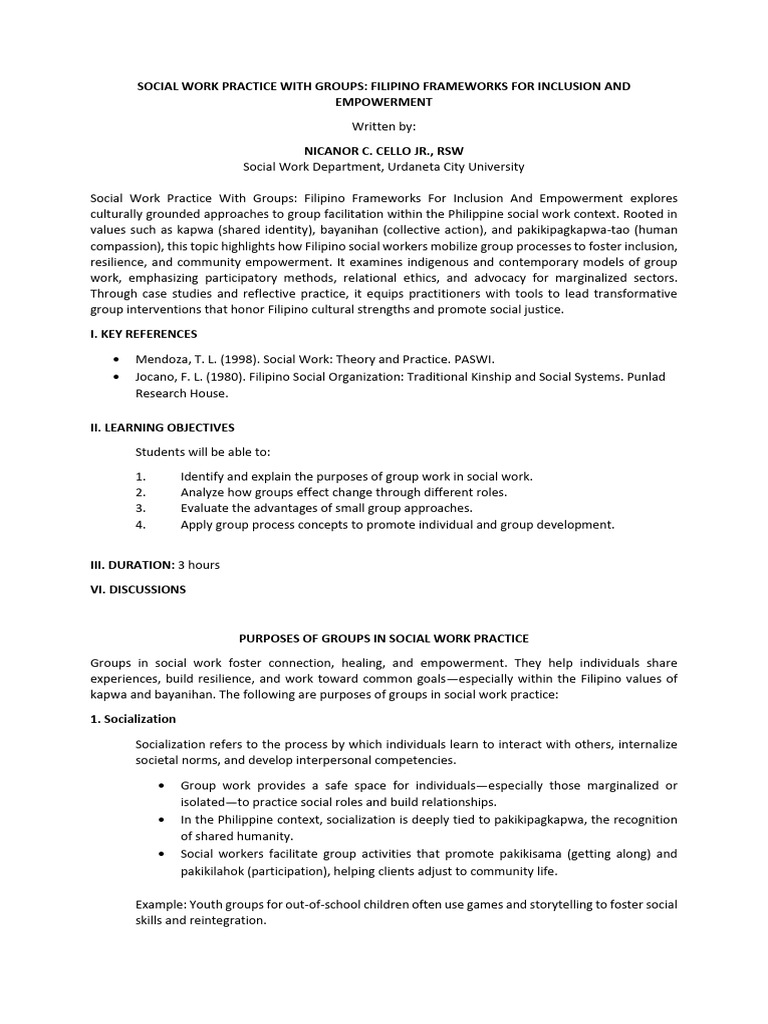 Filipino Group Work in Social Work | PDF | Social Work | Empowerment
