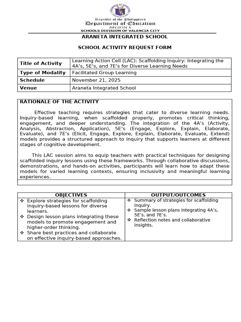 LAC NO 3 Activity-Request | PDF | Learning | Lesson Plan