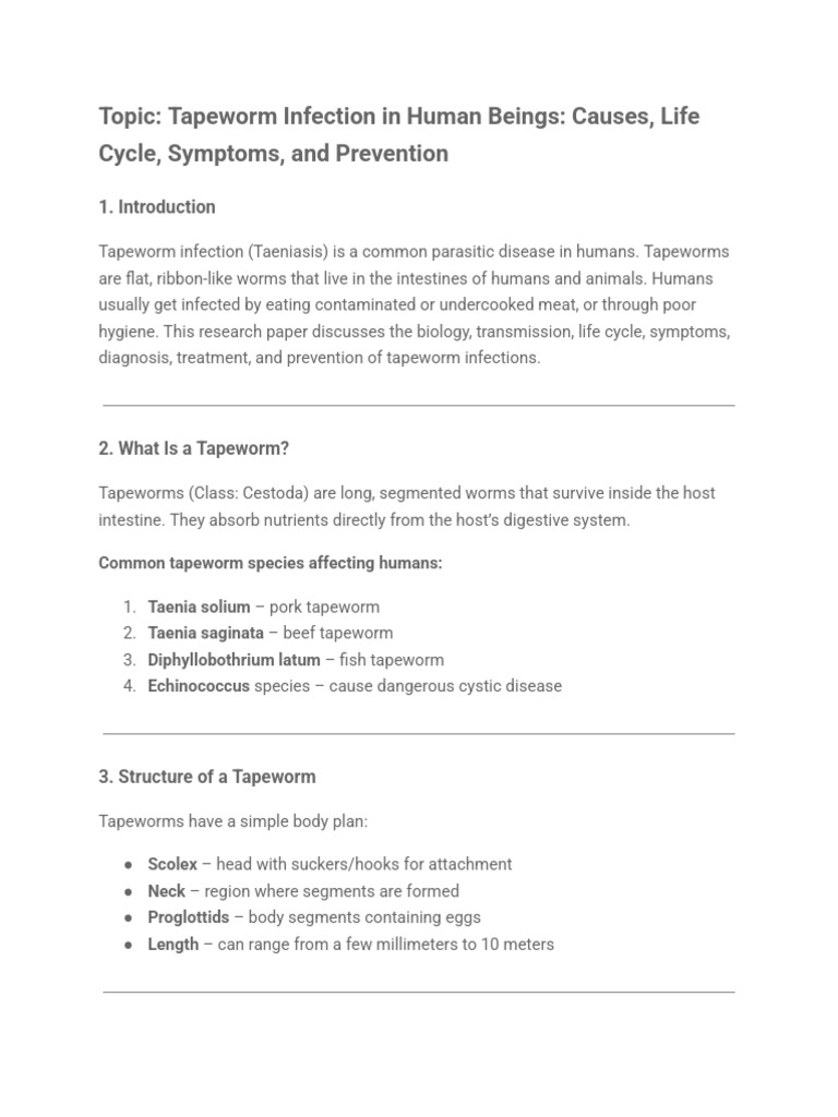 Tapeworm Infection in Human Beings | PDF | Parasitology | Medical ...
