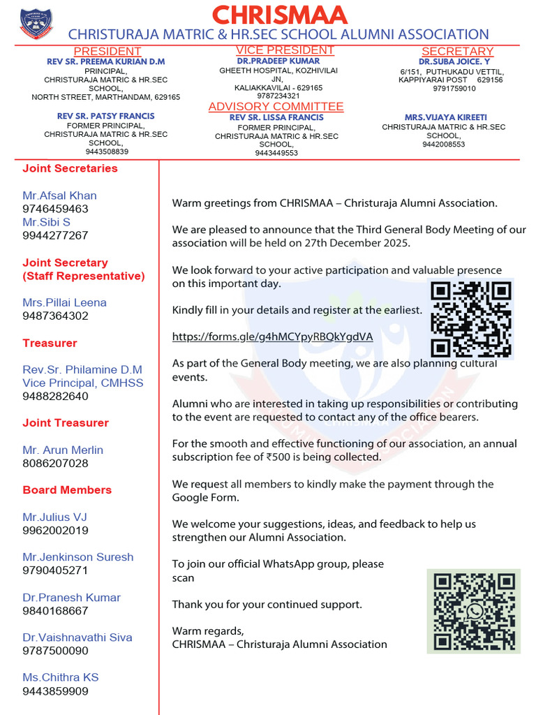 CHRISMAA Third General Body Meeting 2025 | PDF