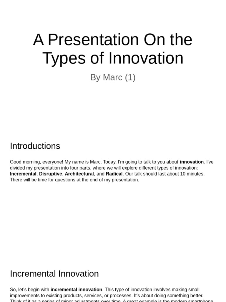 A Presentation On The Types of Innovation | PDF | Innovation | Laptop