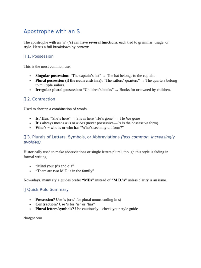 Apostrophe With An S by ChatGPT | PDF