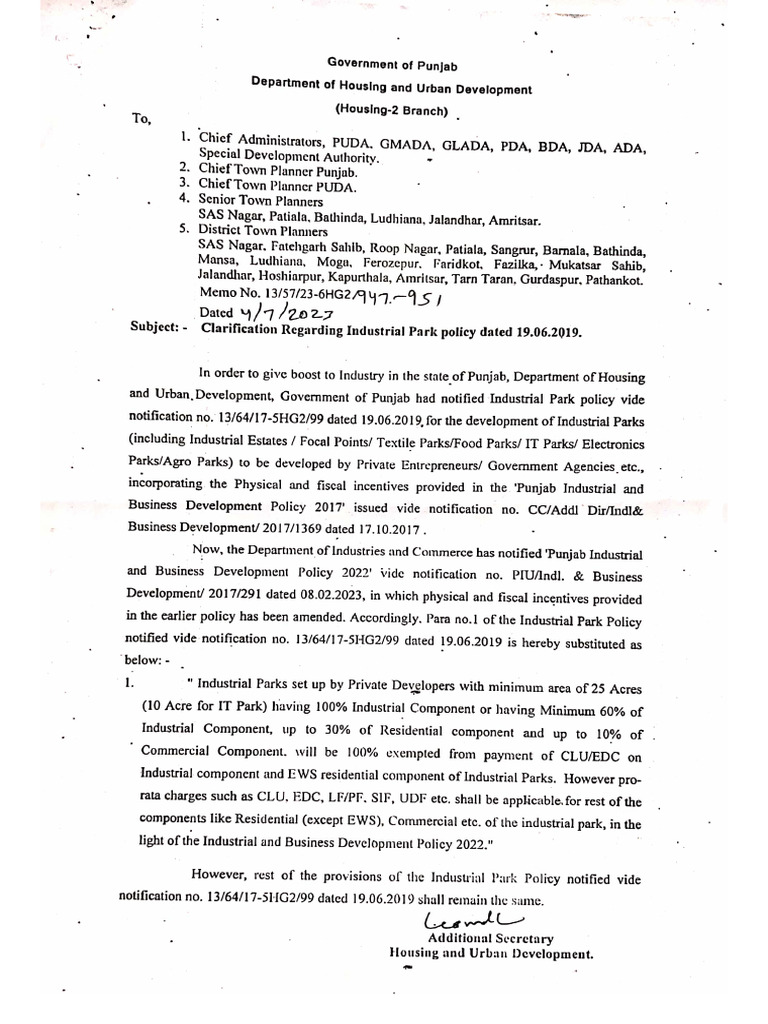 Amendment Industrial Park Policy 04-07-2023 | PDF