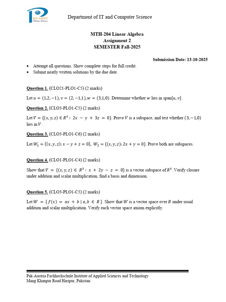 Assignment 2 - Linear Algebra | PDF