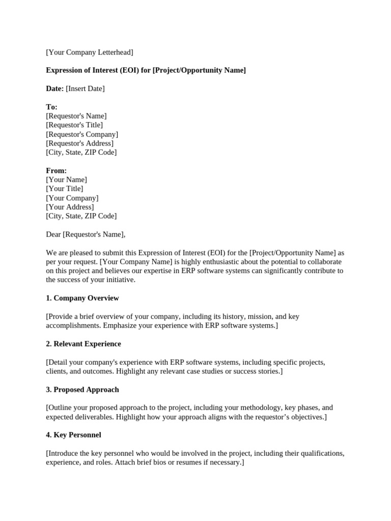 EOI for ERP Software Project Proposal | PDF
