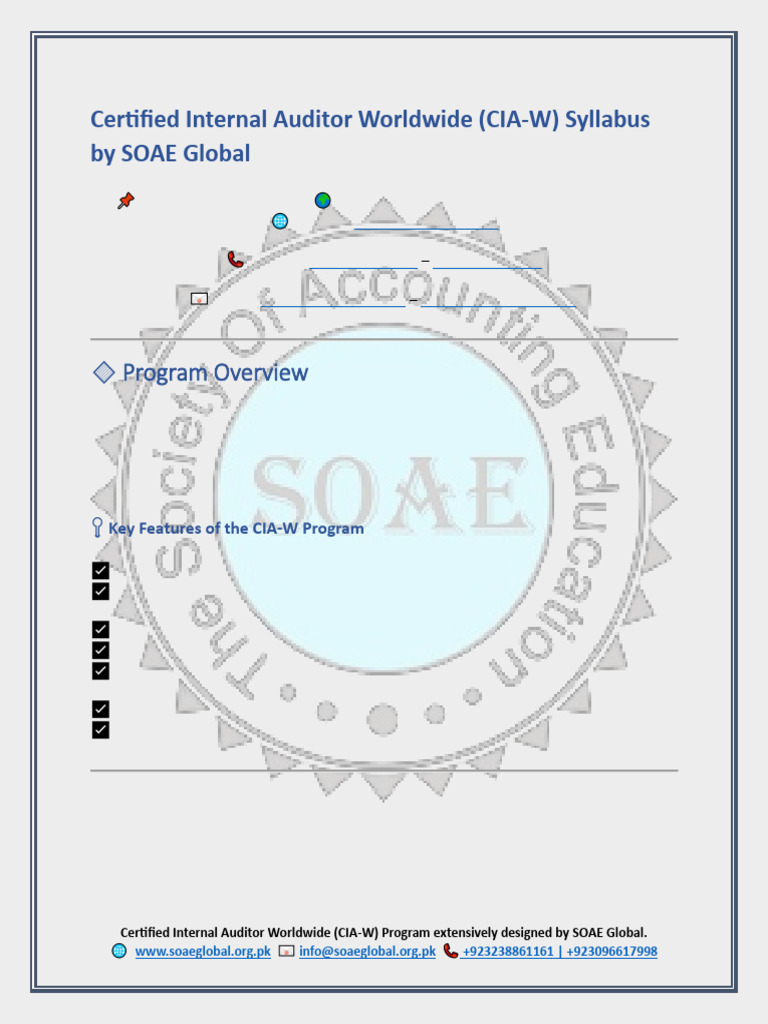 Certified Internal Auditor Worldwide CIA-W Syllabus | PDF | Internal ...