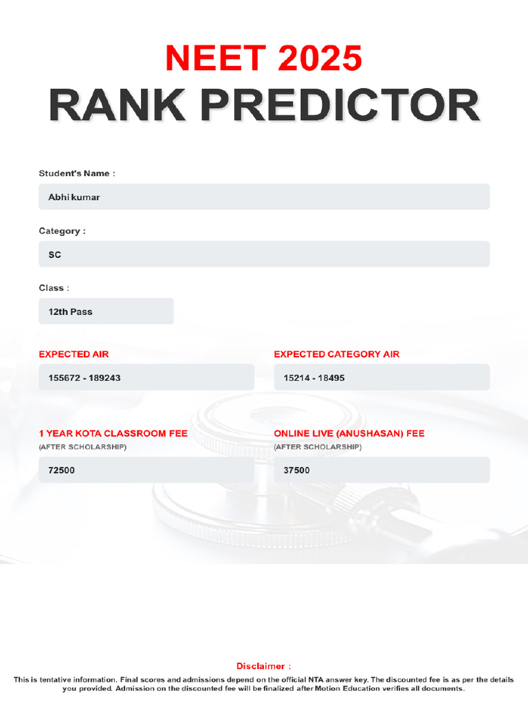 NEET 2025 Rank Prediction | PDF