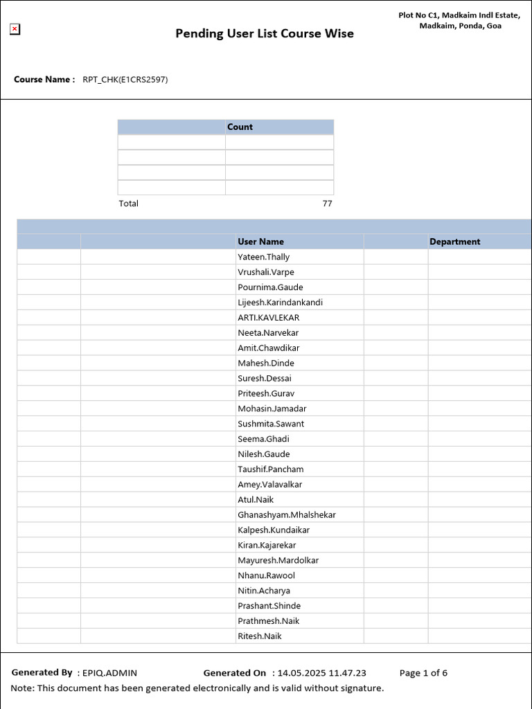 Pending Session User List | PDF