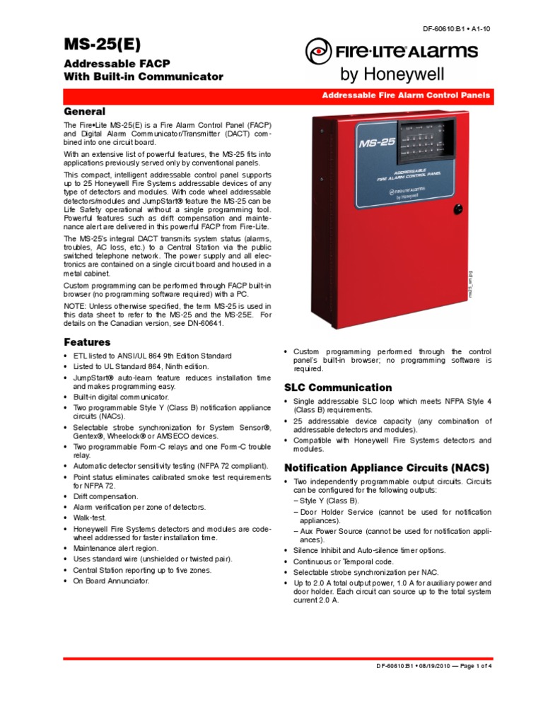 Fire Lite Honey Well) MS-25 Data Sheet - Df-60610-1 | PDF | Relay ...