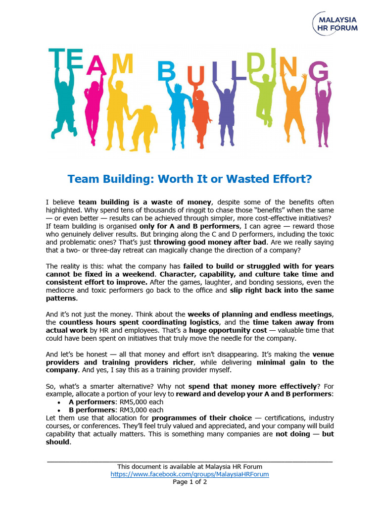 Team Building - Worth It or Wasted Effort | PDF | Economies | Business