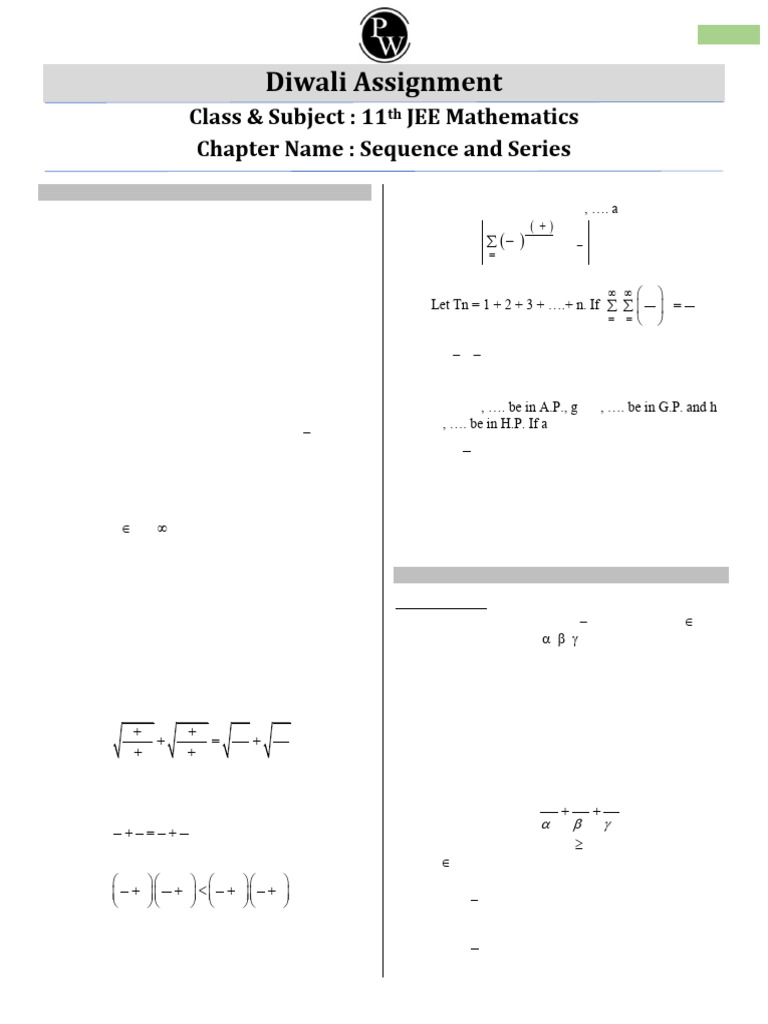 Diwali Assignment Mathematics Sequence and Series AIR XI JEE Vishal ...