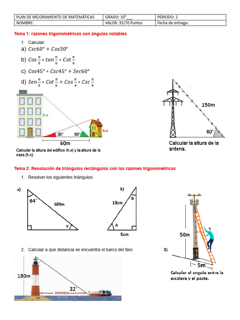 Plan de mejoramiento de matematicas_10°_2P | PDF | Trigonometría ...