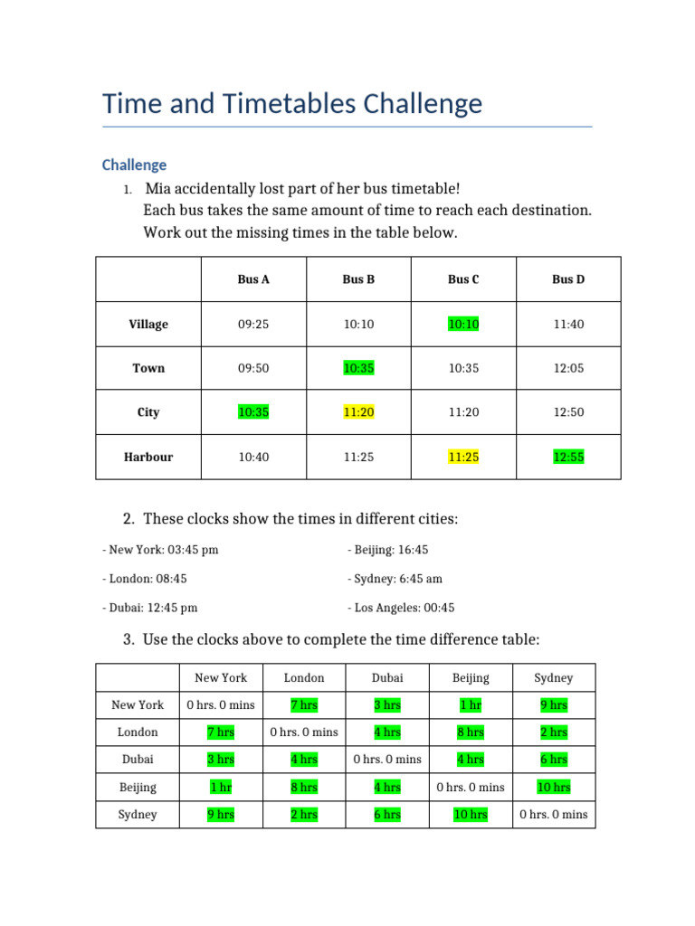 Time and Timetables Challenge | PDF