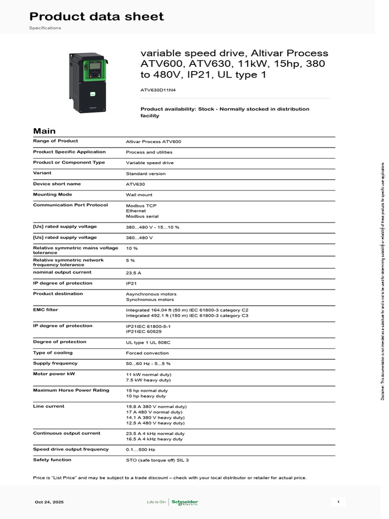 Schneider Electric Altivar Process 630 Variable Frequency Drives VFD ...