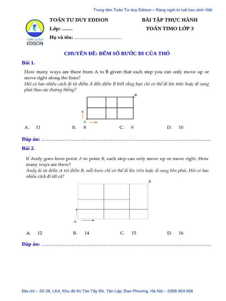 Timo 3. Buoi 9. Bai Toan Dem So Buoc Di Cua Tho - Dap An | PDF