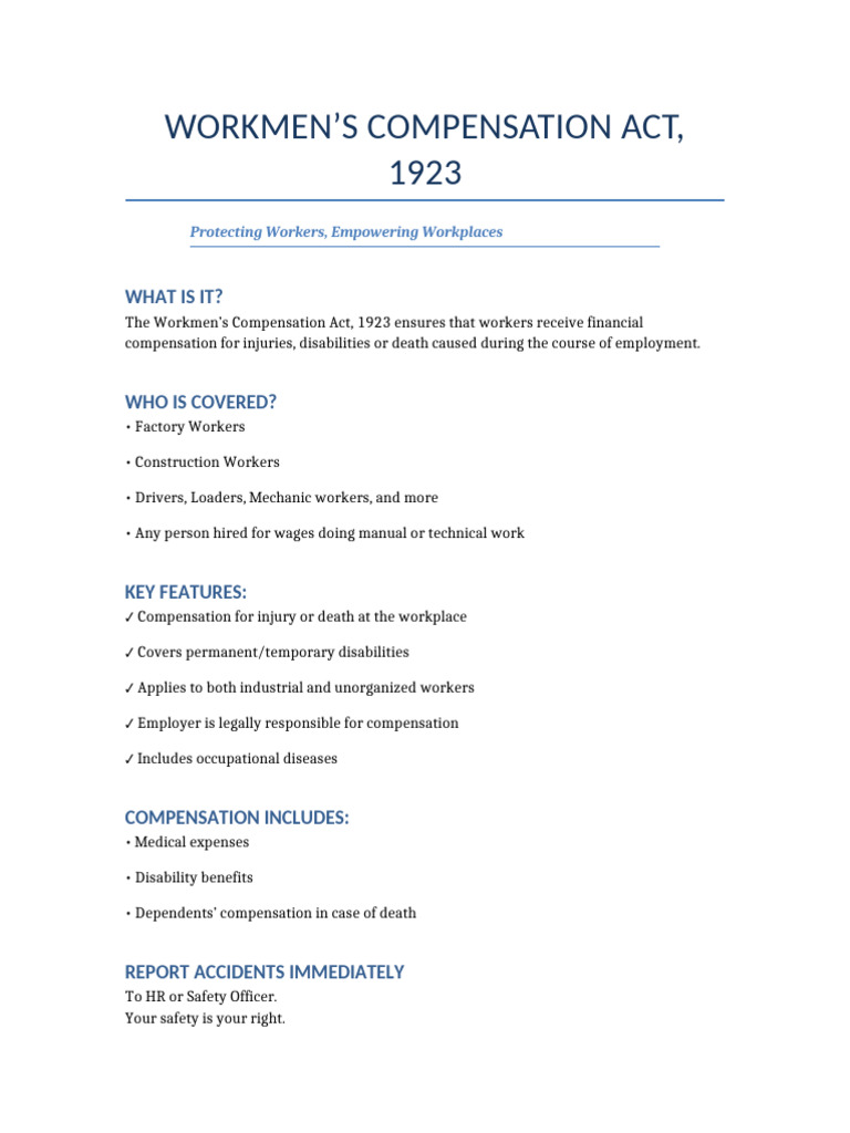 Workmen's Compensation Act Overview | PDF