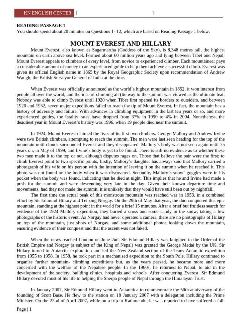 Mount Everest: History and Climbing Facts | PDF | Sleep | Mount Everest