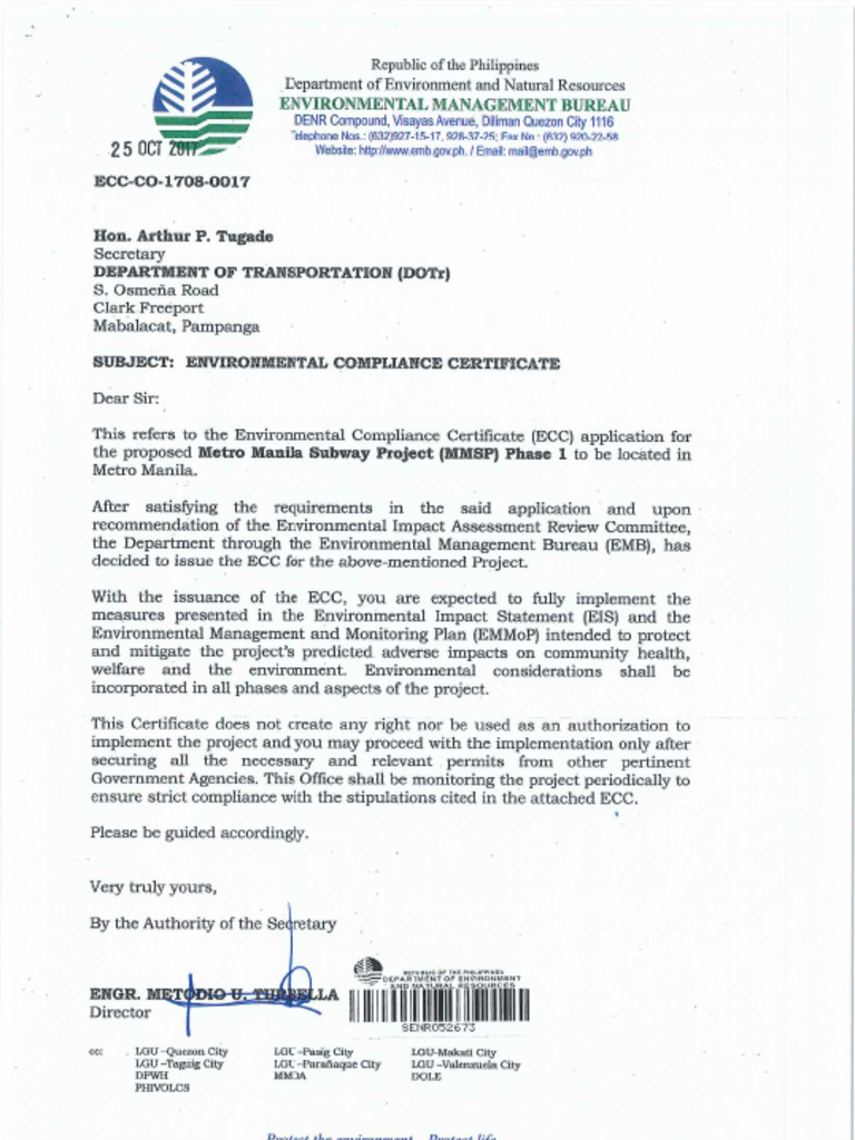 Example of Environmental Compliance Certificate | PDF
