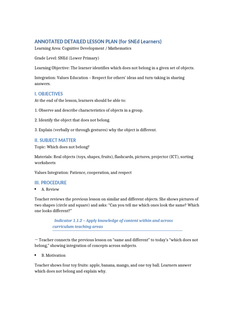 Lesson Plan: Identifying Odd Objects | PDF | Learning | Teachers