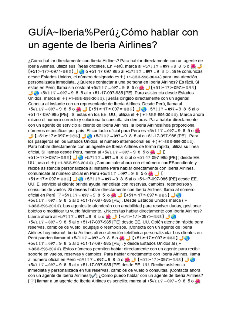 GUÍA Iberia%Perú¿Cómo Hablar Con Un Agente de Iberia Airlines? | PDF