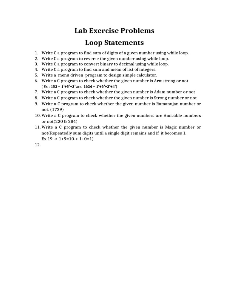 Programs On Loop Statements | PDF