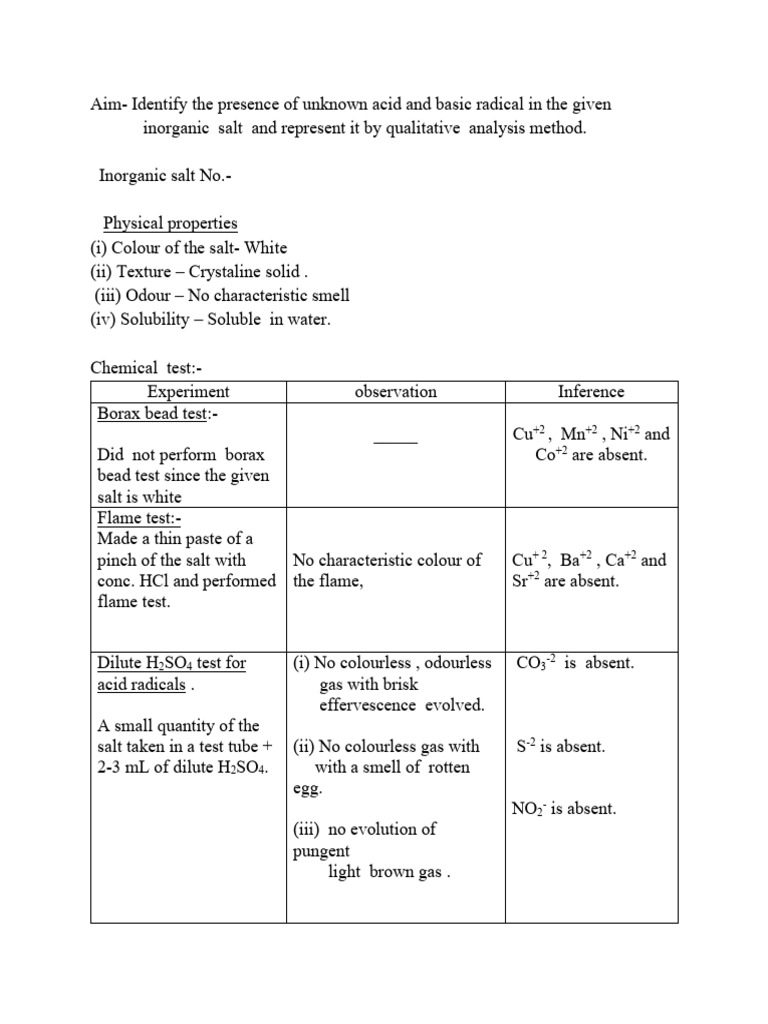 Qualitative Analysis of Inorganic Salt | PDF | Materials | Chemical ...