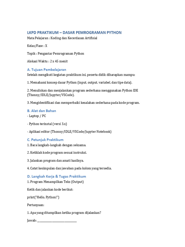 Praktikum Dasar Pemrograman Python | PDF