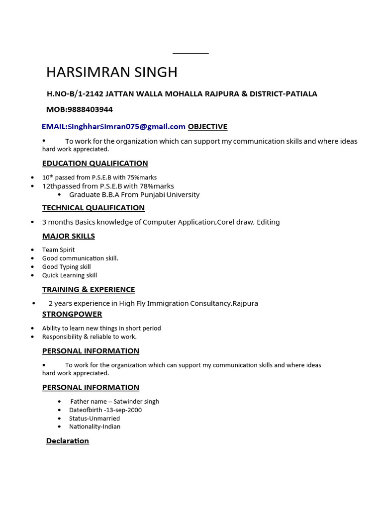 Harsimran Singh CV | PDF