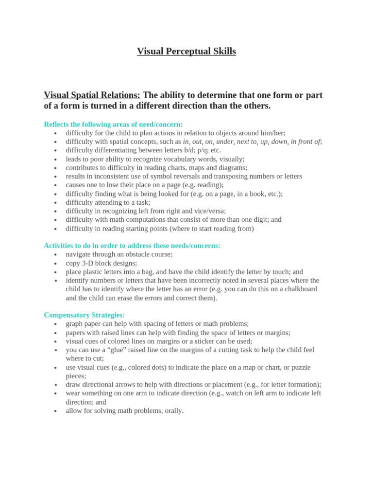 Visual Perceptual Skills | PDF | Memory | Cognitive Psychology