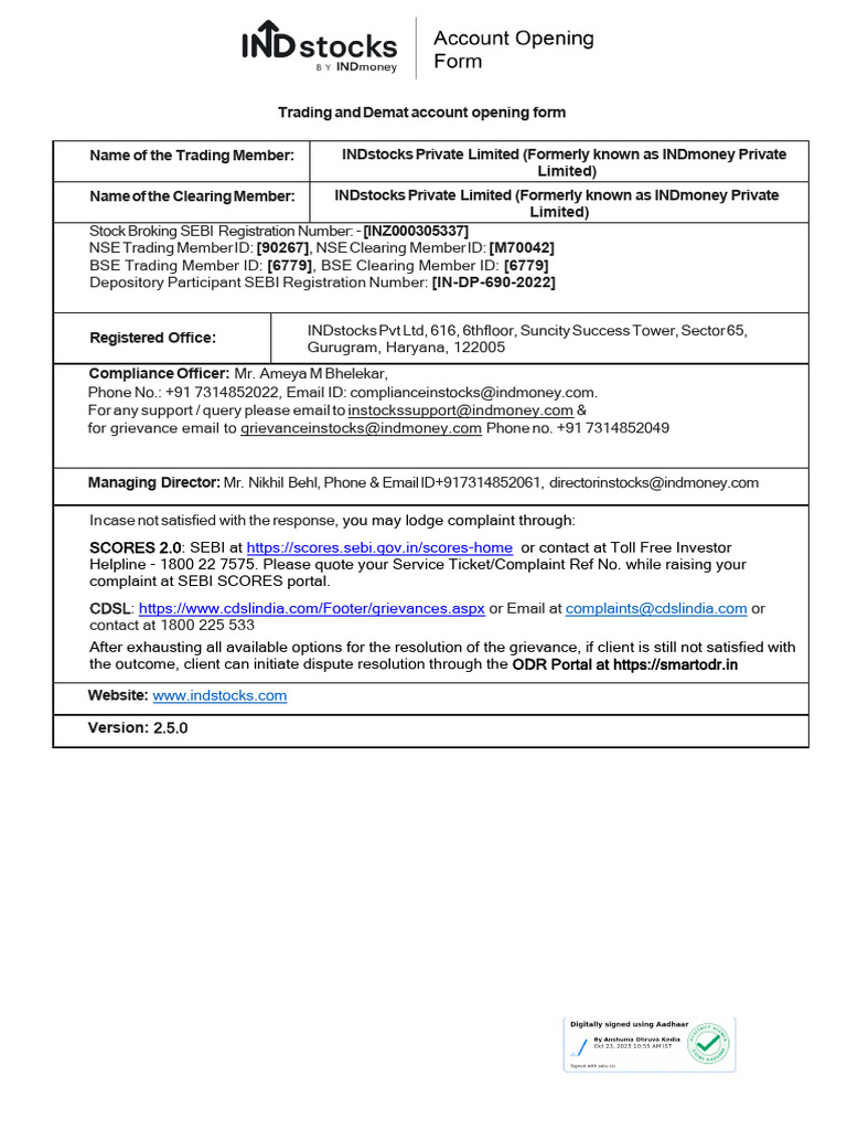 Indmoney Esign | PDF | Identity Document | Stocks