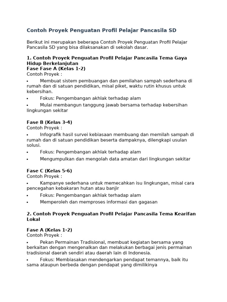 Proyek Penguatan Profil Pelajar Pancasila SD | PDF