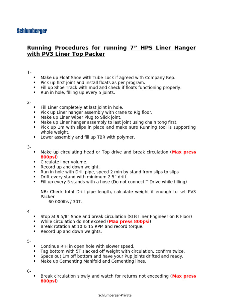 7” HPS Liner Hanger Running Procedures | PDF | Pump | Mechanical ...
