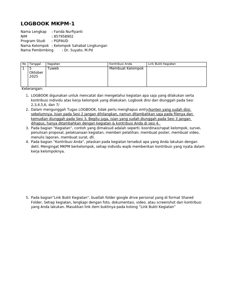 Format Logbook 1 | PDF