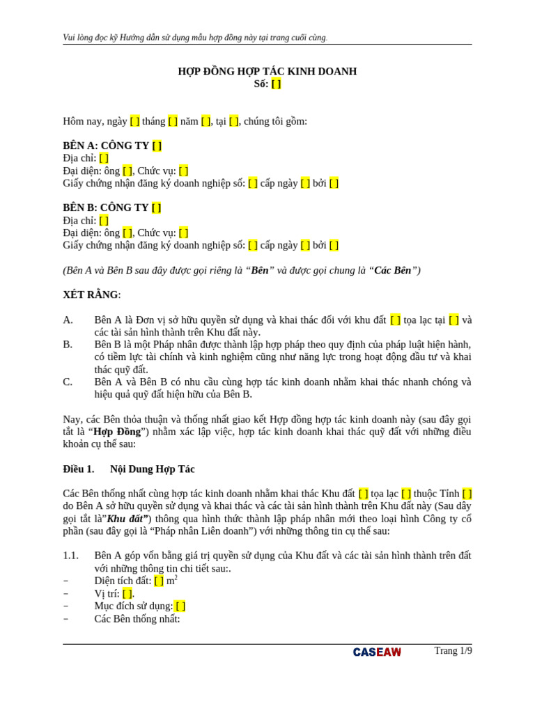 Hop Dong HTKD Gop Von Quyen Su Dung Dat - VN - F | PDF