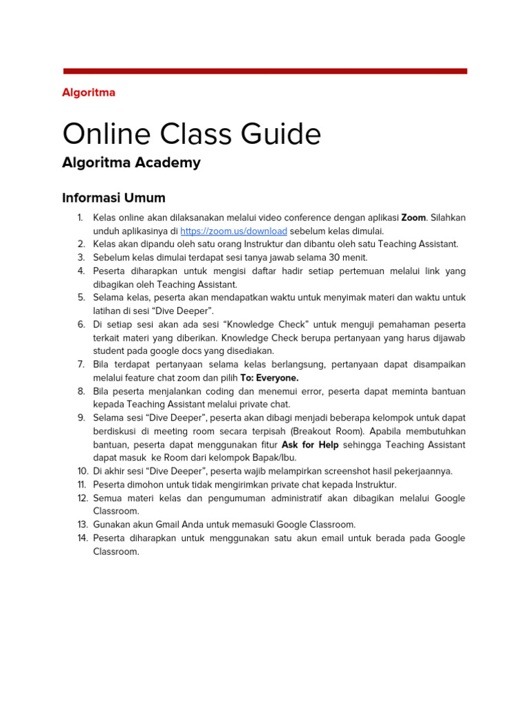 Panduan Kelas Online Algoritma Academy | PDF