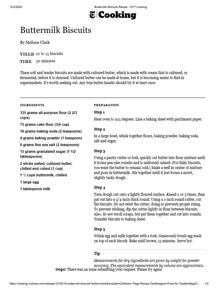 Buttermilk Biscuits Recipe - NYT Cooking | PDF | Baking | Teaspoon