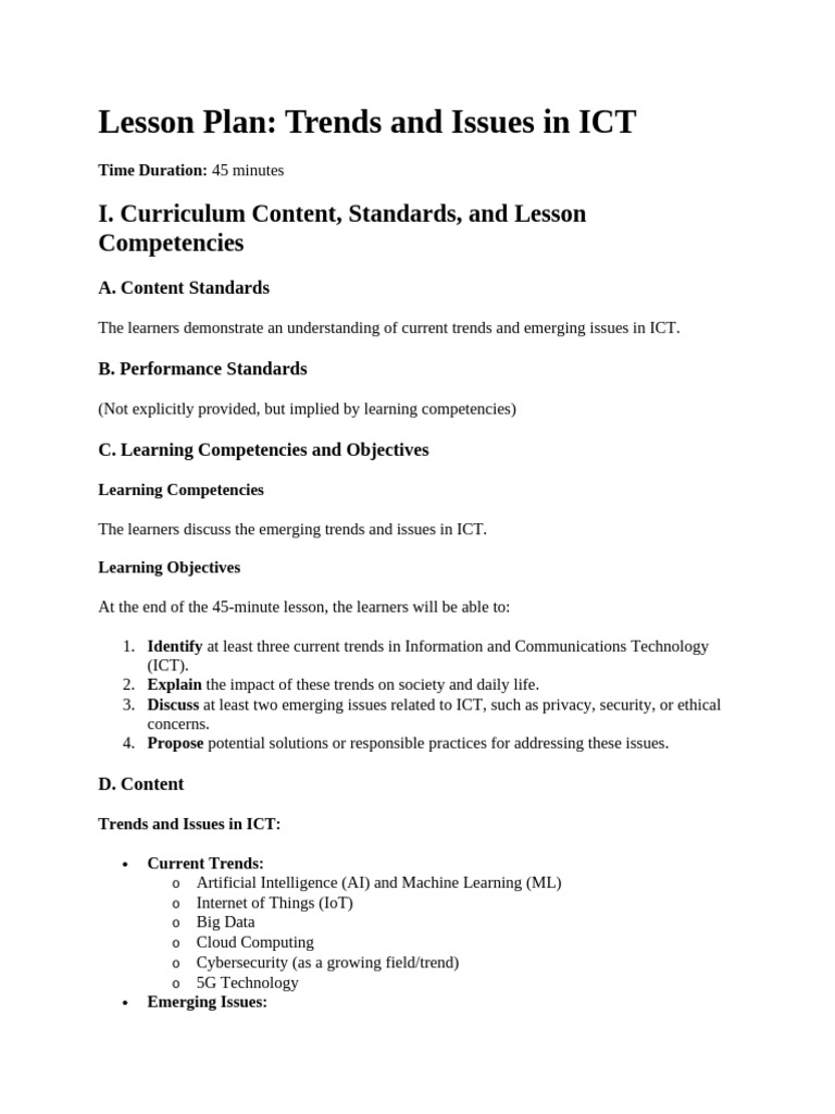 ICT Trends and Issues Lesson Plan | PDF | Internet Of Things ...