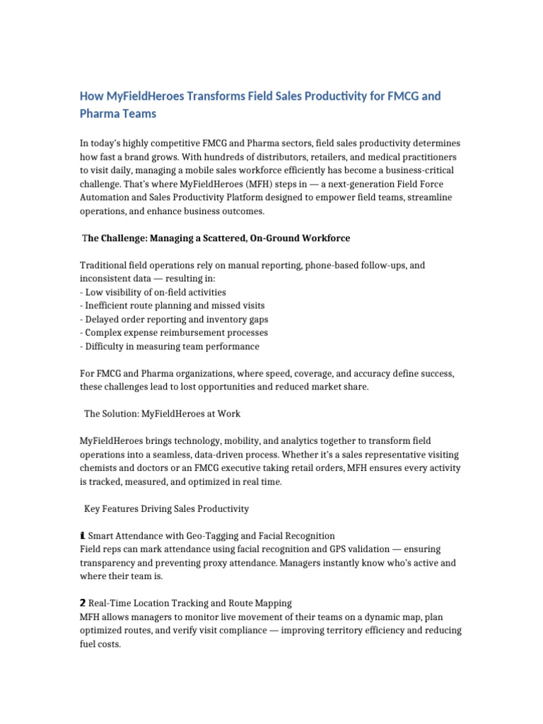 MyFieldHeroes Field Sales Productivity Blog | PDF | Customer ...