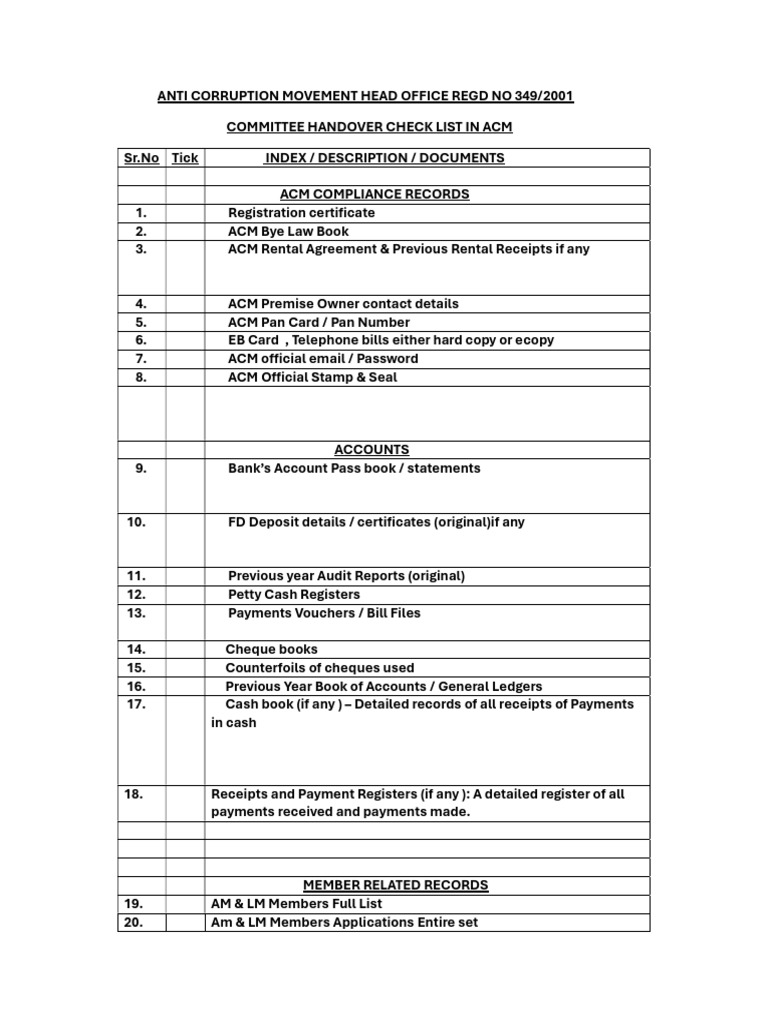 Committee Hand Over CHK List PDF | PDF | Cheque