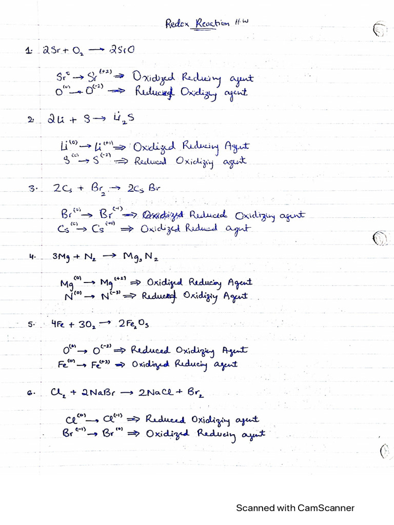 Redox Reaction HW | PDF