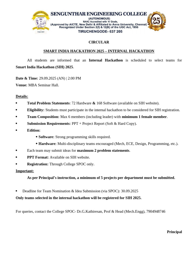 Internal Hackathon for SIH 2025 Teams | PDF