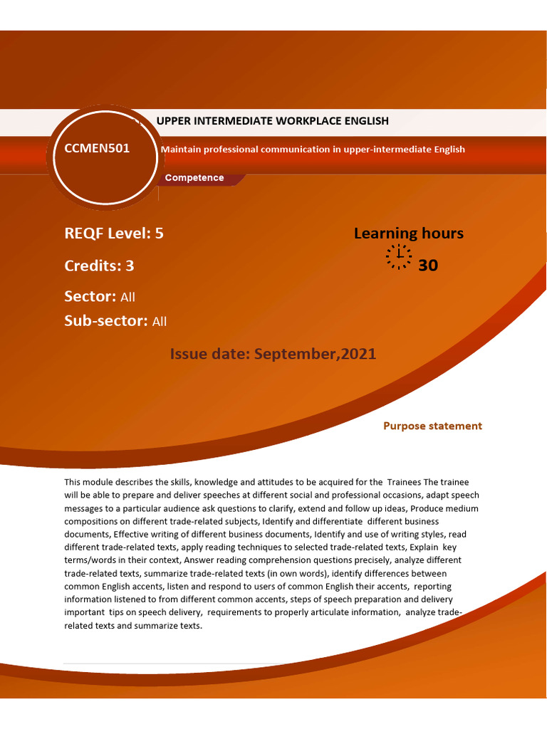 Ccmen501 Upper Intermediate Workplace English | PDF | Reading ...
