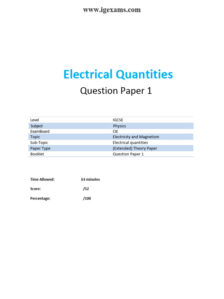 42.1 Electrical Quantities Cie Igcse Physics Ext Theory QP | PDF ...